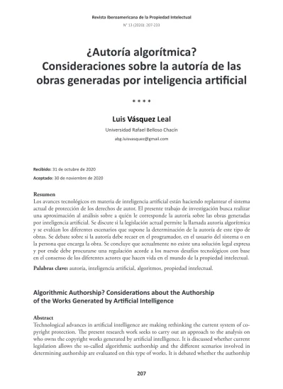 Consideraciones sobre la autoría de las obras generadas por ...