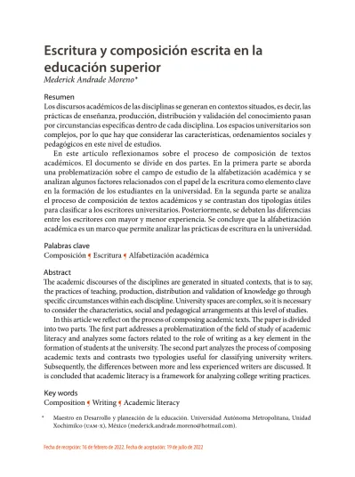 Escritura y composición escrita en la educación superior