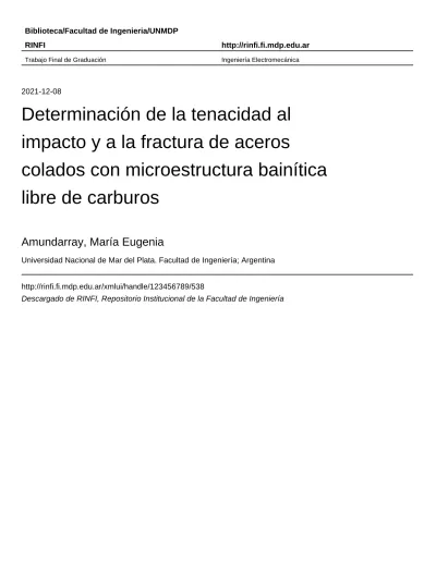 Determinación de la tenacidad al impacto y a la fractura de aceros ...
