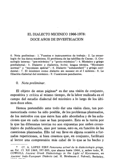 el dialecto micenico 1966-1978 : doce anos de investigacion