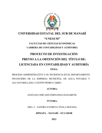 PROCESO ADMINISTRATIVO Y SU INCIDENCIA EN EL DEPARTAMENTO FINANCIERO DE ...