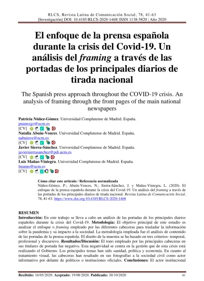 El enfoque de la prensa española durante la crisis del Covid-19. Un ...