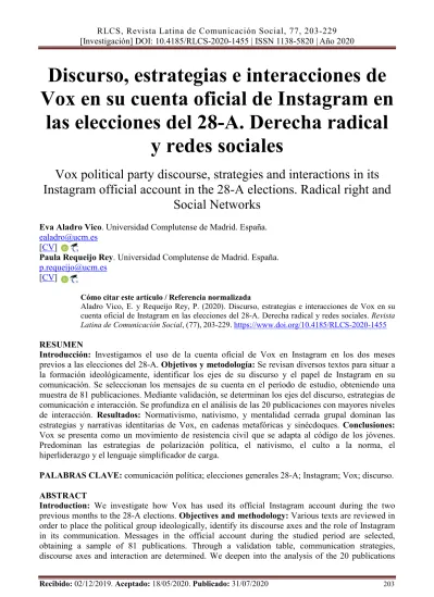 Discurso, estrategias e interacciones de Vox en su cuenta oficial de ...