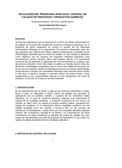 APLICACIÓN DEL PROGRAMA SPSS EN EL CONTROL DE CALIDAD DE PROCESOS Y ...