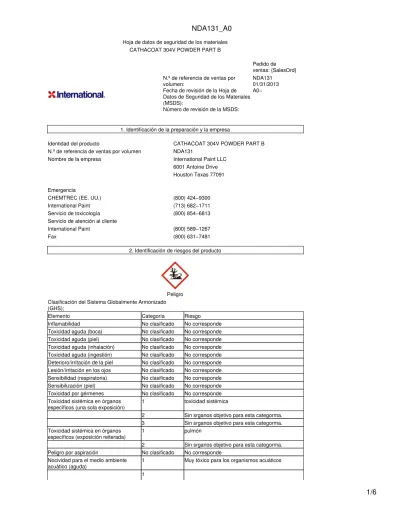 NDA131_A0. Hoja de datos de seguridad de los materiales CATHACOAT 304V ...