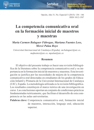 La competencia comunicativa oral en la formación inicial de maestros y ...