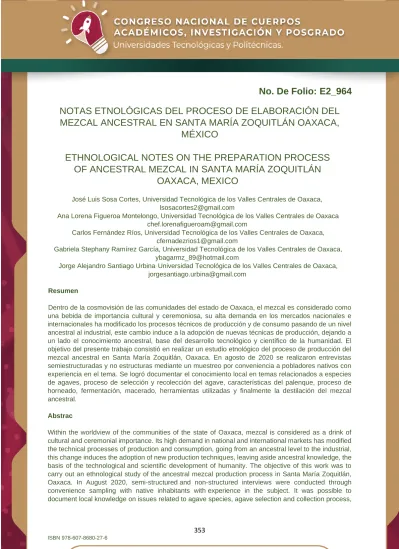 NOTAS ETNOLÓGICAS DEL PROCESO DE ELABORACIÓN DEL MEZCAL ANCESTRAL EN ...