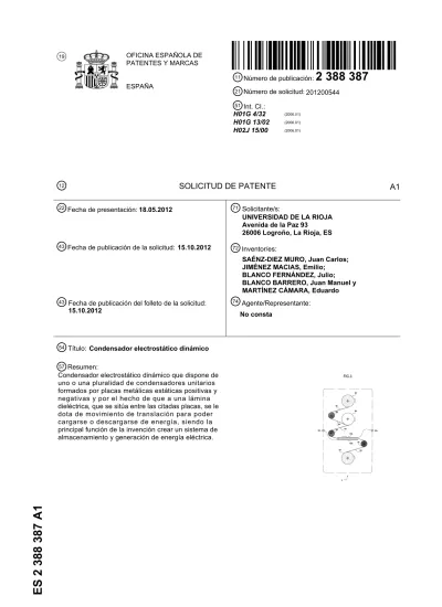 ES A1 SOLICITUD DE PATENTE OFICINA ESPAÑOLA DE PATENTES Y MARCAS ESPAÑA