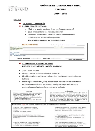 GUÍAS DE ESTUDIO EXAMEN FINAL TERCERO ESPAÑOL
