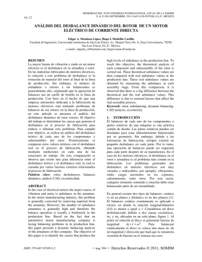 ANÁLISIS DEL DESBALANCE DINÁMICO DEL ROTOR DE UN MOTOR ELÉCTRICO DE ...