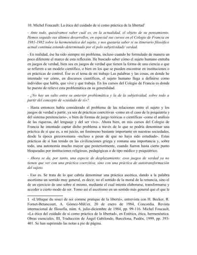 10. Michel Foucault: La ética del cuidado de sí como práctica de la ...