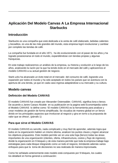 Aplicación Del Modelo Canvas A La Empresa Internacional Starbucks