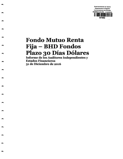 Fondo Mutuo Renta Fija - BHD Fondos Plazo 30 Días Dólares Informe de ...
