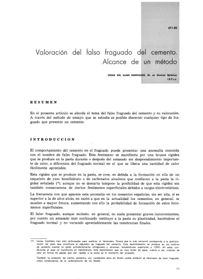 Valoración del falso fraguado del cemento. Alcance de un método