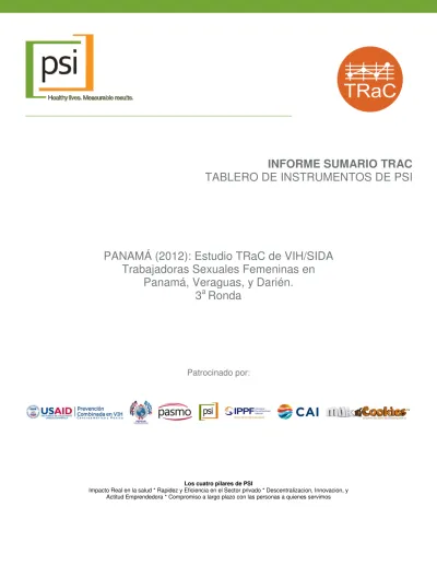 PANAMÁ (2012): Estudio TRaC de VIH/SIDA Trabajadoras Sexuales Femeninas ...