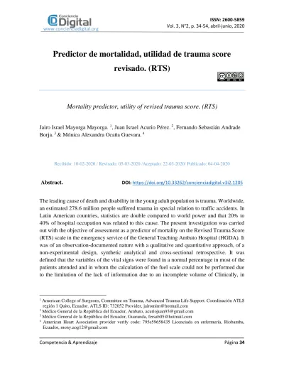 Predictor de mortalidad, utilidad de trauma score revisado. (RTS)