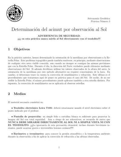 Determinación del acimut por observación al Sol