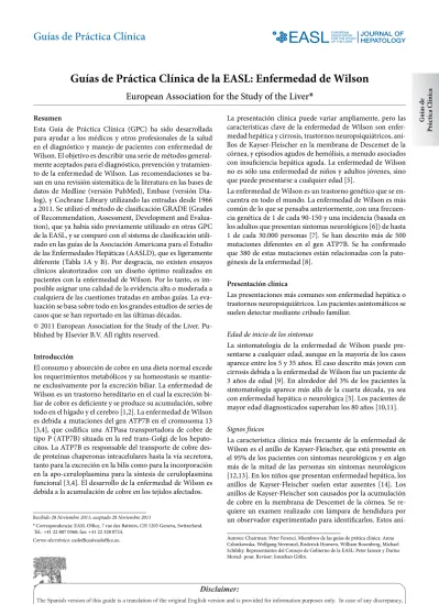 Guías de Práctica Clínica de la EASL: Enfermedad de Wilson