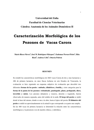 Caracterización Morfológica de los Pezones de Vacas Carora