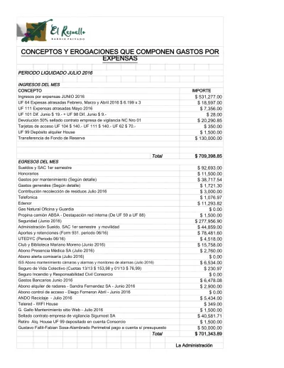 CONCEPTOS Y EROGACIONES QUE COMPONEN GASTOS POR EXPENSAS