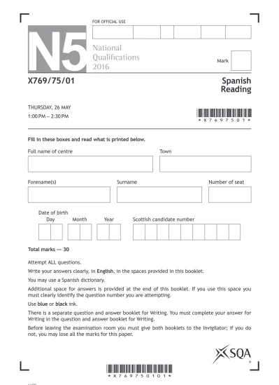 National Quali cations Date of birth Scottish candidate number