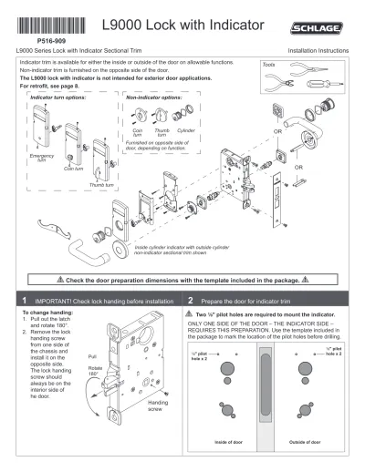 L9000 Lock with Indicator. Thumb turn. Inside cylinder indicator with ...