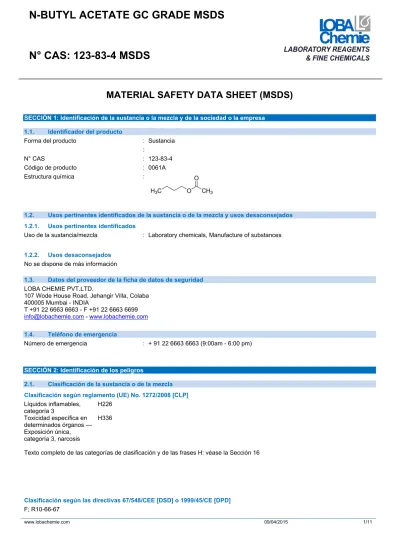 N-BUTYL ACETATE GC GRADE MSDS N CAS: MSDS MATERIAL SAFETY DATA SHEET (MSDS)