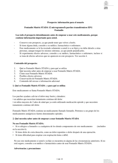 Prospecto: información para el usuario. Fentanilo Matrix STADA 12 ...