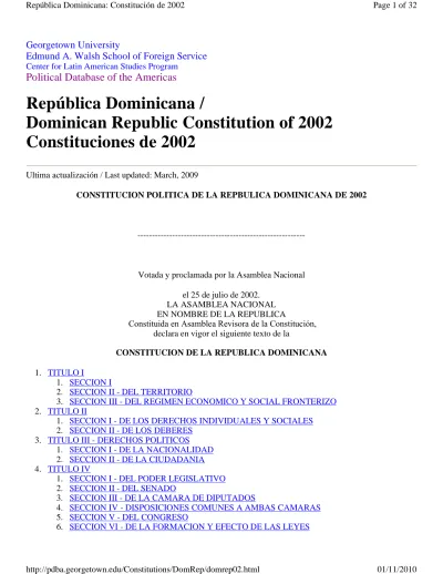 República Dominicana / Dominican Republic Constitution of 2002 ...