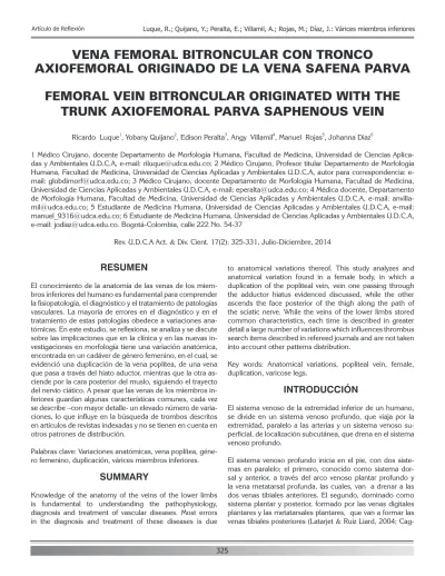 VENA FEMORAL BITRONCULAR CON TRONCO AXIOFEMORAL ORIGINADO DE LA VENA ...
