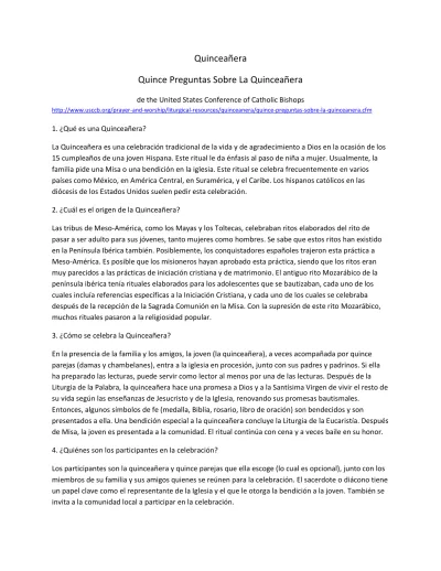 Quinceañera. Quince Preguntas Sobre La Quinceañera