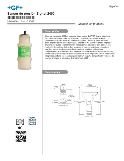 Sensor de presión Signet 2450