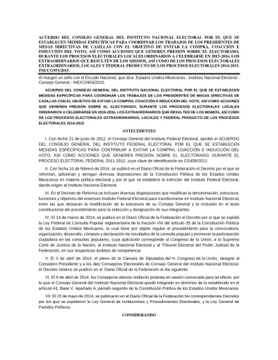 1. Que conforme a lo establecido por el artículo 35, fracción I; 36 ...