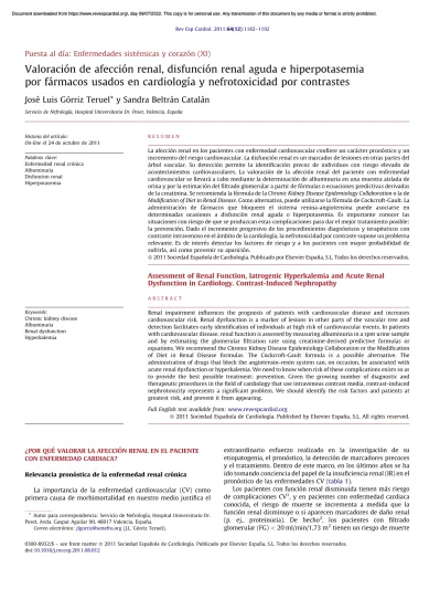 Valoración de afección renal, disfunción renal aguda e hiperpotasemia ...
