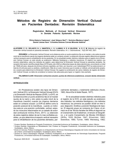 Métodos de Registro de Dimensión Vertical Oclusal en Pacientes Dentados ...