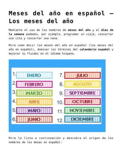 Meses del año en español Los meses del año
