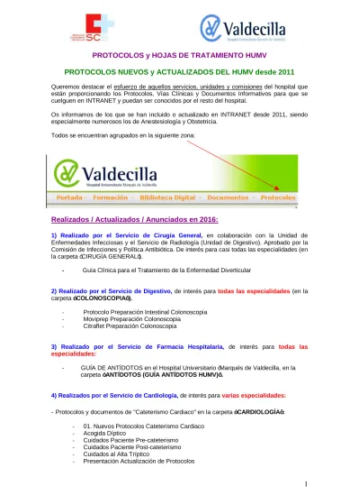 PROTOCOLOS y HOJAS DE TRATAMIENTO HUMV. PROTOCOLOS NUEVOS y ...