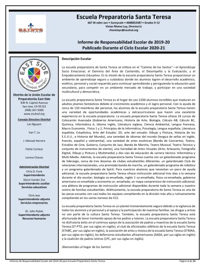 Escuela Preparatoria Santa Teresa 667 W eden ave Sunnyvale Grados 9-12 ...