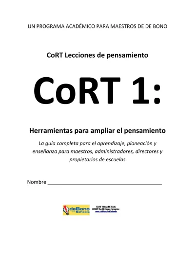 UN PROGRAMA ACADÉMICO PARA MAESTROS DE DE BONO. CoRT Lecciones de ...