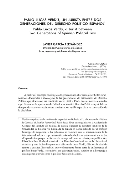 PABLO LUCAS VERDÚ, UN JURISTA ENTRE DOS GENERACIONES DEL DERECHO ...
