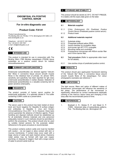For in-vitro diagnostic use. Product Code: FA141 ENDOMYSIAL IFA ...