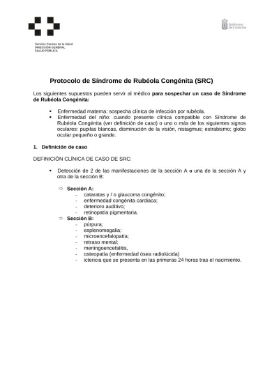 Protocolo de Síndrome de Rubéola Congénita (SRC)