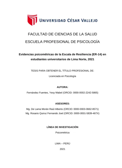 Resilience Scale (RS-14) Escala de Resiliencia de 14-Item (ER-14)
