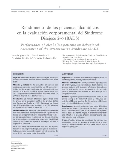 Rendimiento de los pacientes alcohólicos en la evaluación corporamental ...