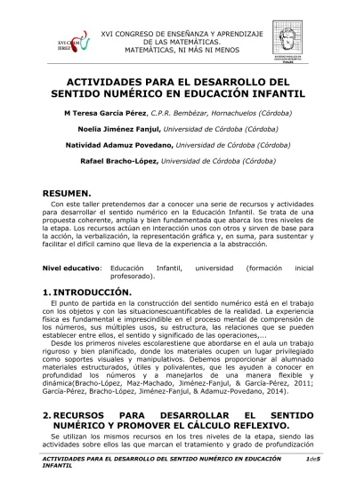 ACTIVIDADES PARA EL DESARROLLO DEL SENTIDO NUMÉRICO EN EDUCACIÓN INFANTIL