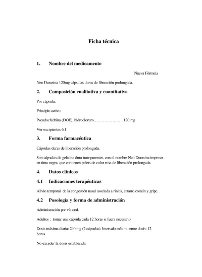 Ficha técnica. Neo Durasina 120mg cápsulas duras de liberación ...