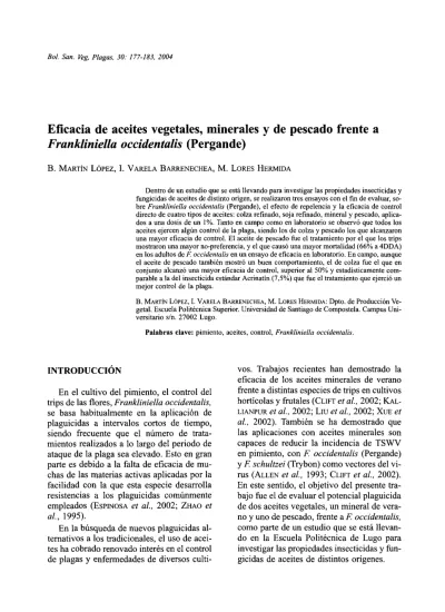 Frankliniella occidentalis (Pergande) Eficacia de aceites vegetales ...