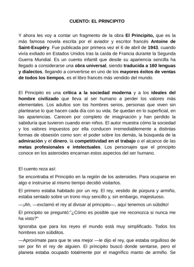 CUENTO: EL PRINCIPITO