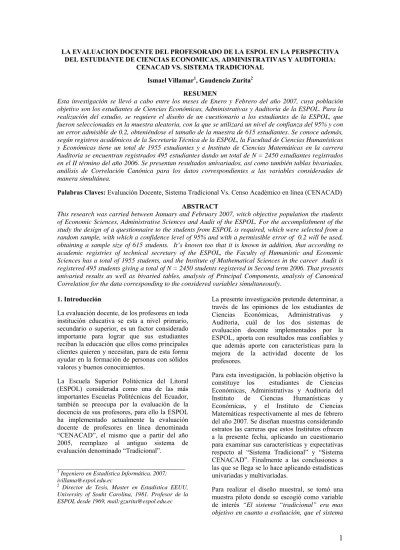 Palabras Claves: Evaluación Docente, Sistema Tradicional Vs. Censo ...