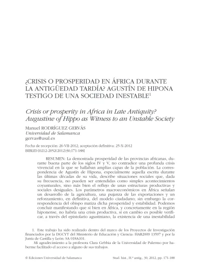 ¿CRISIS O PROSPERIDAD EN ÁFRICA DURANTE LA ANTIGÜEDAD TARDÍA? AGUSTÍN ...